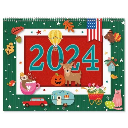 2024 Graphic Photo Insert Wall Calendar, 7-Inch x 9-Inch Size Closed, 14-Inch Size Open, Medium Bookstore-Quality, DIY Spiral-Bound Hanging Monthly Wall Calendars for Kitchen & Office, by Current