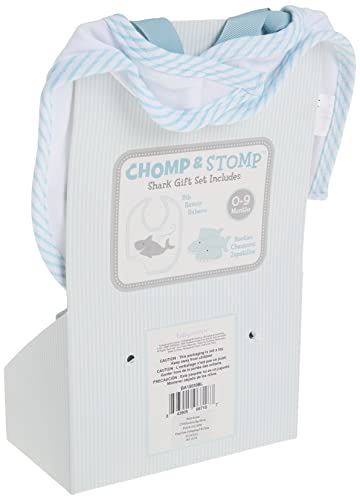 Baby Aspen Bib and Booties Gift Set, Chomp and Stomp Shark, 0-9 Month
