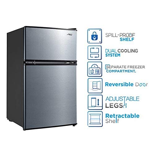 Arctic King - 3.2 Cu Ft Two Door Mini Fridge with Freezer, Stainless Steel