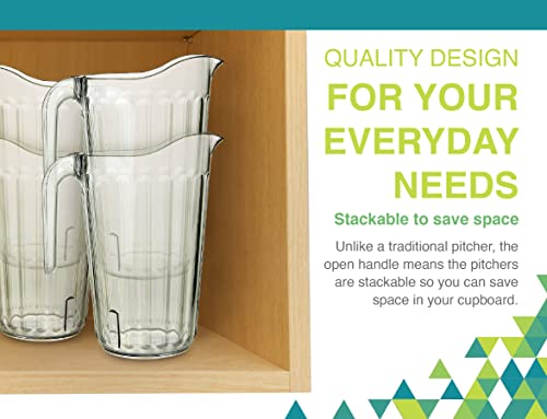 Arrow Home Products Clear Plastic Pitcher, 60 Ounce - 6 Pack Bulk Set for Bars and Restaurants - Space-Saving Stackable Design - Fill with Ice Water, Beer - Made in the USA, BPA Free, Dishwasher Safe