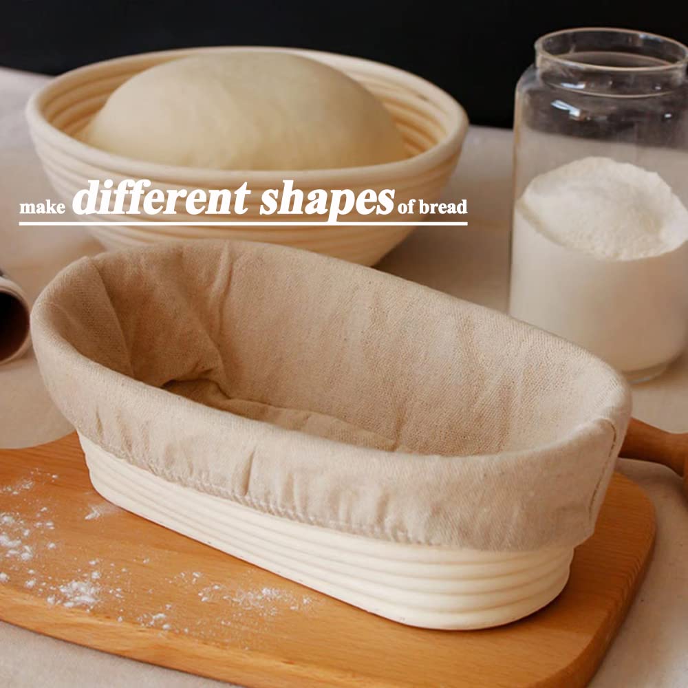 9.4'' Round Bread Banneton Proofing Basket with Linen Liner for Sourdough Proofing,Perfect Handmade Rattan Bowl for Making Beautiful Bread