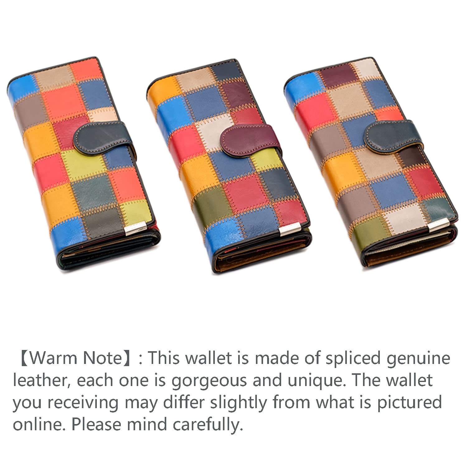 EutDett Patchwork Wallet Women Genuine Leather Purse Multicolor Quilted Diamond Wallet Stitch Ladies Wallet