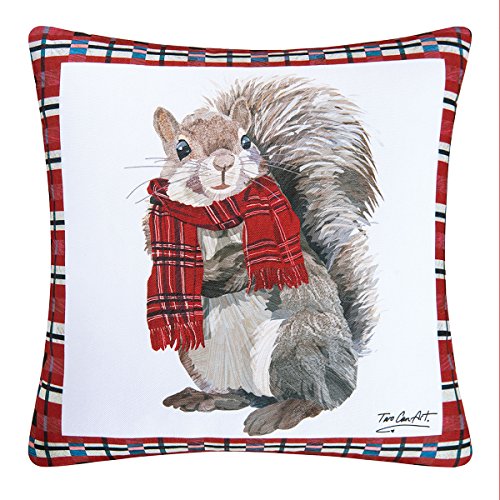C&F Home Plaid Squirrel with Scarf Premium Indoor/Outdoor Pillow Christmas Patio Decor Decoration Accent Throw Pillow 18 x 18 Multi Color