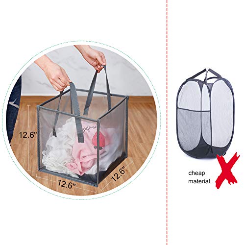 Laundry Hamper Bag with Handles,Portable &Collapsible Dirty Clothes Mesh Basket Foldable for Washing Storage, Kids Room,Dorm or Travel (Black, Single-Layer)