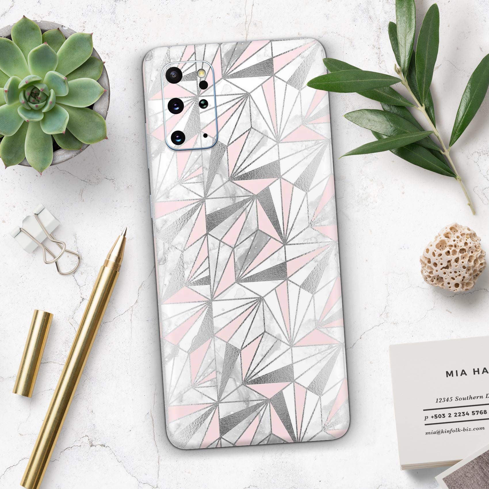 DesignSkinz Karamfila Silver & Pink Marble V1 Protective Vinyl Decal Wrap Skin Cover Compatible with The Samsung Galaxy S20 (Screen Trim & Back Glass Skin)