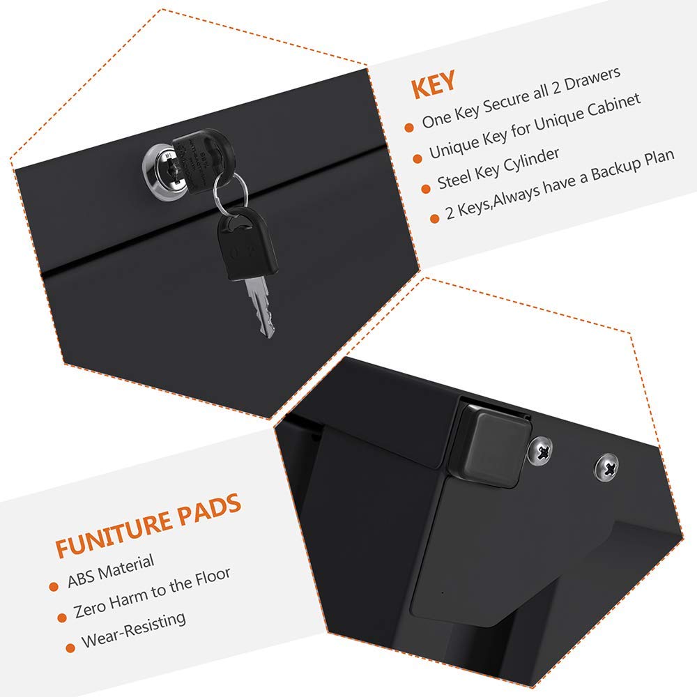 2 Drawer Lateral Filing Cabinet for Home and Office, Hanging File White and Black Lateral File Cabinet