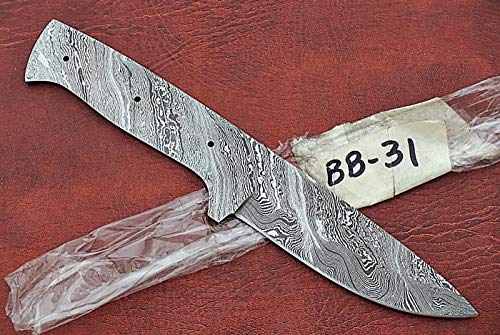 9" Long Straight Back Blank Blade Skinning Knife, Hand Forged Damascus Steel, 4" Scale Space with 3 Pin Hole Space,4.25 inches Cutting Edge