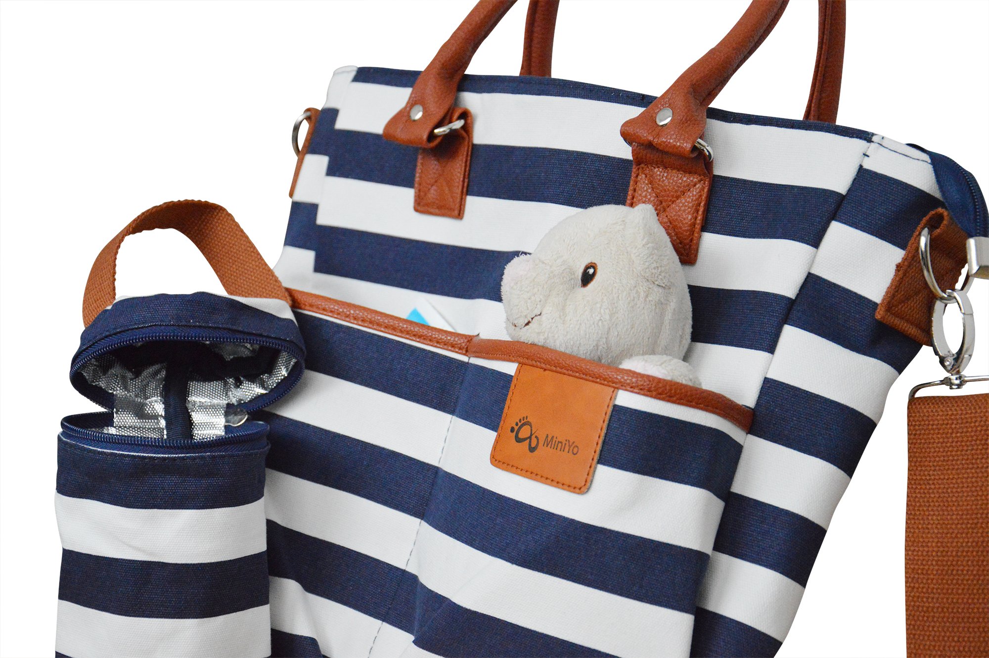 Designer Canvas Stylish Diaper Bag - With 2 Bonus Items: Changing Pad + Bottle Holder