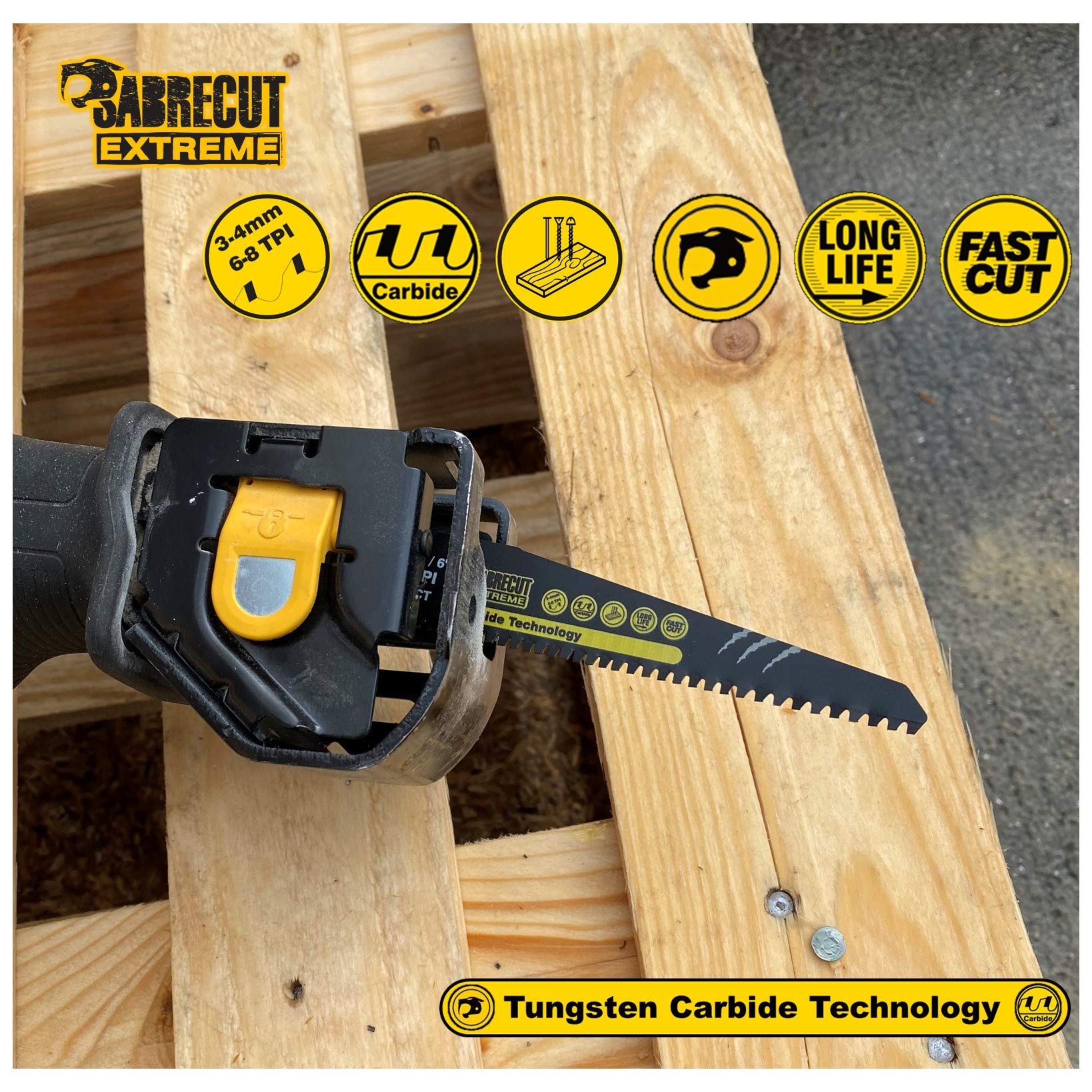 2 x SabreCut SCRS956XHM_2 Tungsten Carbide 5 63/64" (152mm) Variable 6-8 TPI S956XHM Very Fast Wood and Plastic Cutting Reciprocating Sabre Saw Blades Compatible with Bosch Dewalt Makita and Others