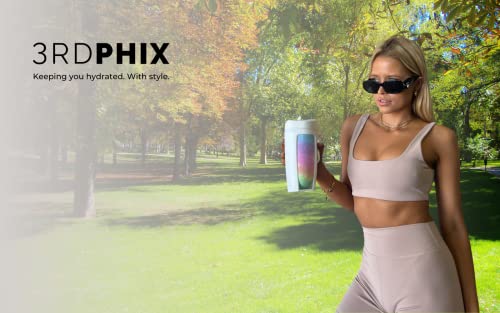 3rdphix Unique Shaped Insulated Stainless Steel Water Bottle, Sweat Proof, Built in Straw, Carry Handle, Hot or Cold Liquids, BPA Free Protein Shaker Bottle, Perfect for Gym 25 OZ / 750ML (Beige)