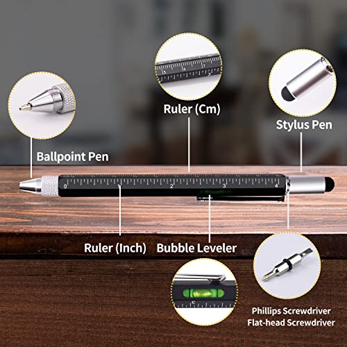 7 in 1 Multitool Pen, Multitool Tech Tool Pen for Men, Aluminum Construction Tools Gadget Stocking Stuffers Gifts for Dad Husband Father - Black