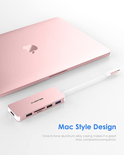 LENTION USB C Hub with 4K HDMI, SD/Micro SD Card Reader, USB 3.0, USB 2.0 and Charging Compatible 2023-2016 MacBook Pro, New Mac Air/Surface, More, Stable Driver Certified Adapter (CB-C17, Rose Gold)