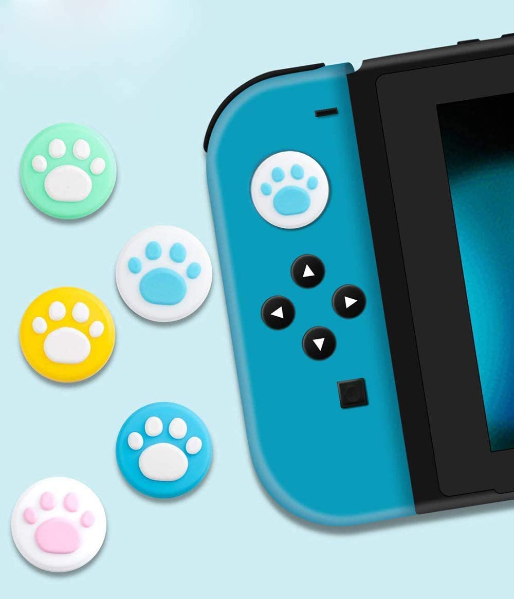 2 x Silicone Analog Controller Thumb Stick Joystick Grips Cap for Nintendo Switch NS & Switch Lite Controller Joy-Con ThumbStick Cute Cat Paw Claw (White-Pink)