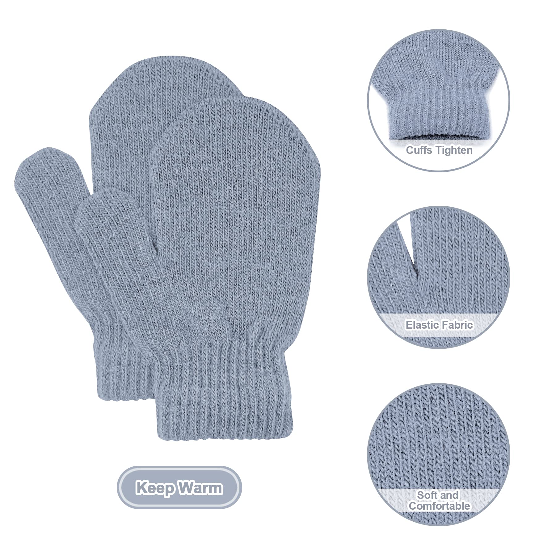 MENOLY 15 Pairs Kids Toddlers Magic Stretch Mittens Solid Color Winter Warm Kids Knit Gloves for Boys and Girls