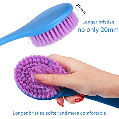 Bath Body Brush with Long Handle Back Scrub Brushes Wet or Dry Brushing Body Shower Brush (Blue)