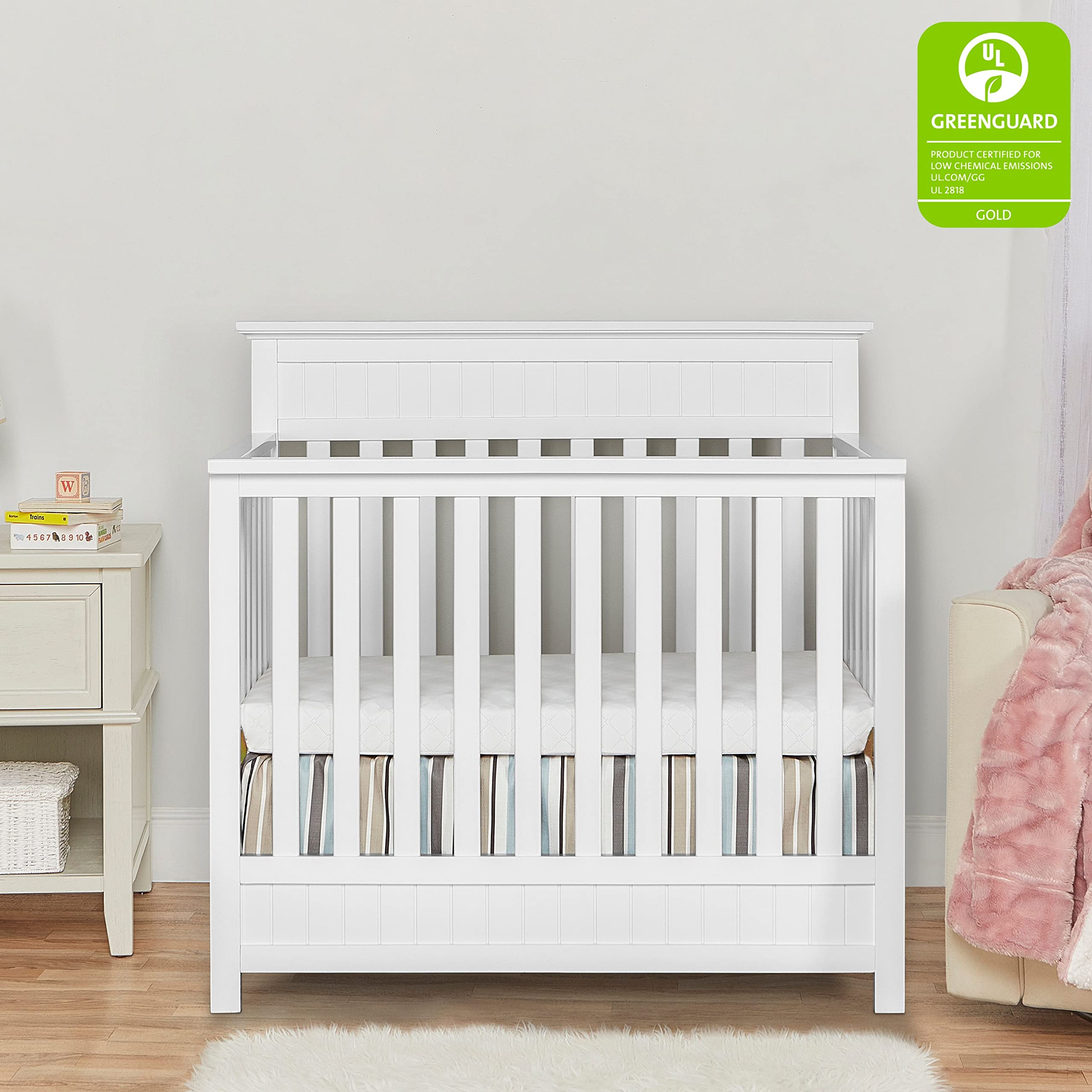 Dream On Me Harbor 4-in-1 Convertible Mini Crib in White, Greenguard Gold Certified