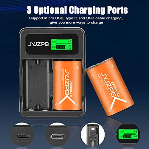JYJZPB 2800mAhx4 Controller Rechargeable Batteries with Dual Charger for Xbox One/Xbox Series X/Xbox Series S/Xbox One X|S/Xbox One Elite Wireless Controller, Xbox Accessories