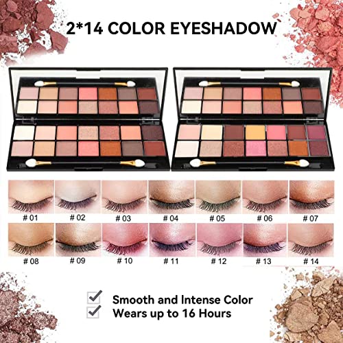 All in One Makeup Kit Full Kit Multipurpose Essential with Eyeshadow Palette,Lip Gloss,Foundation,Mascara,Eyebrow Pencil,Eyeliner,Contour Stick,Powder Puff,Makeup Brushes,Cosmetic Bag,Makeup Set for Women (T001)