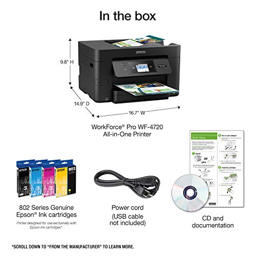 Epson WorkForce Pro WF-4720 Wireless All-in-One Color Inkjet Printer, Copier, Scanner with Wi-Fi Direct, Amazon Dash Replenishment Ready