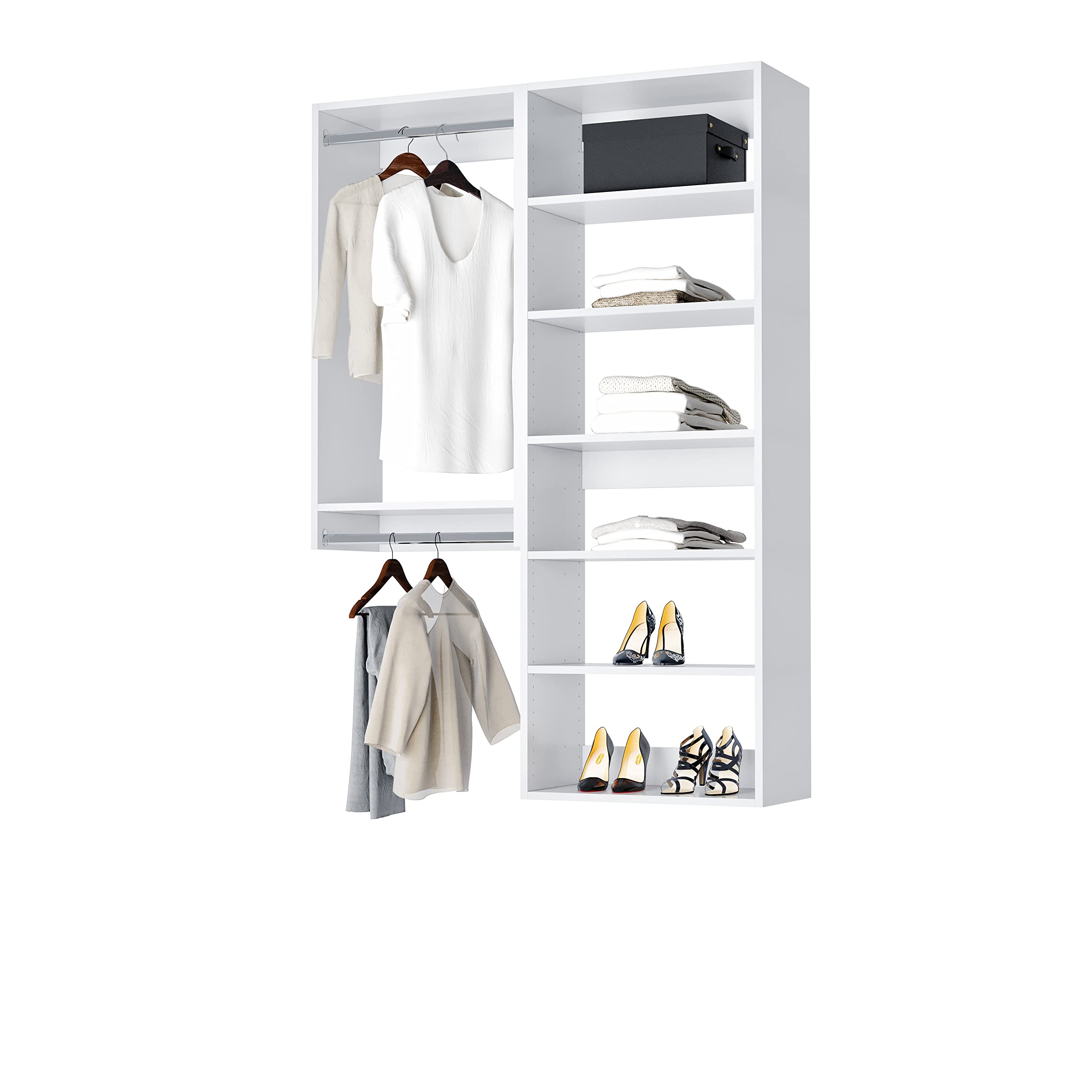Closet Kit with Hanging Rods & Shelves - Corner Closet System - Closet Shelves - Closet Organizers and Storage Shelves (White, 60 inches Wide) Closet Shelving