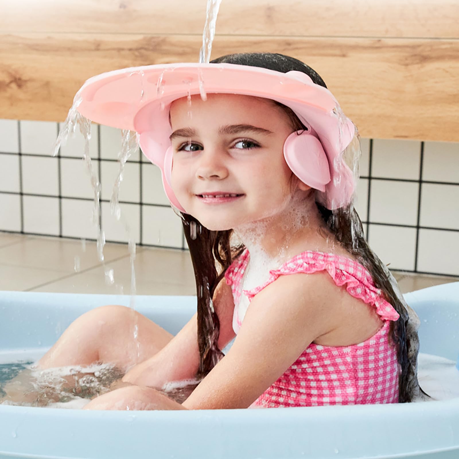 Bath Cap wash Shower Shampoo Visor hat Prevent Water Entering The Eyes and Ears Adjustable Bathing tub Head Hair Rinser Shield Protection Kids Children Toddler Beach Baby Safety(pink)