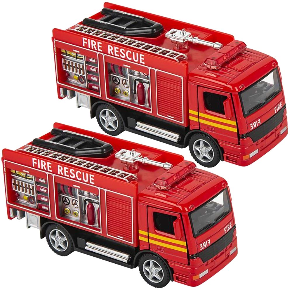 ArtCreativity 5 Inch Diecast Fire Engine Rescue Trucks, Set of 2, Diecast Toy Firetrucks with Pullback Mechanism, Great Gift Idea for Boys and Girls