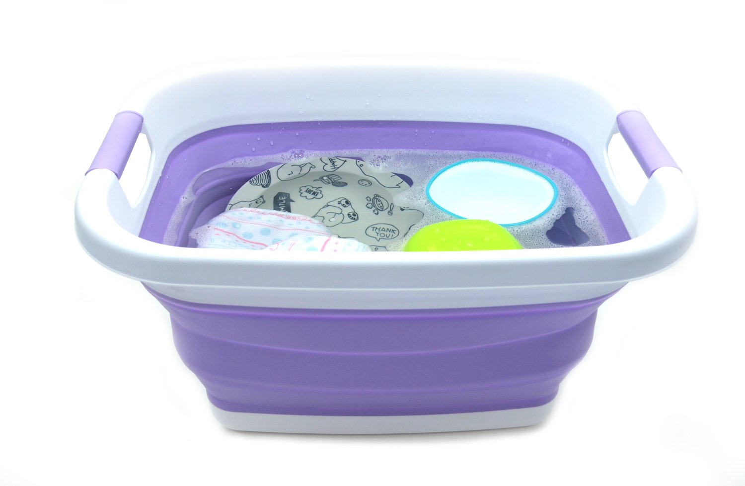 SAMMART Set of 2-25L (6,6 gallon) Collapsible Laundry Basket/Tub-Foldable Storage Container/Organizer-Portable Washing Bin-Space Saving Hamper, Water capacity: 20L (5.28 gallon) (2, Lt. Purple)