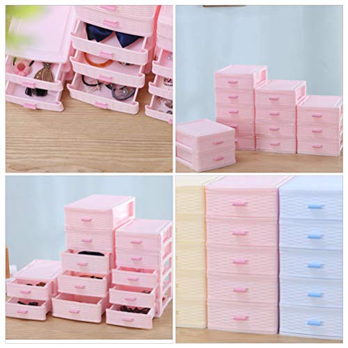 DOITOOL Storage Containers Desktop Jewelry Storage Drawer Makeup Organizer Earring Holder Stand Cosmetic Storage Container for Home Girl Bedroom (Pink) Desk Organizer Caddy
