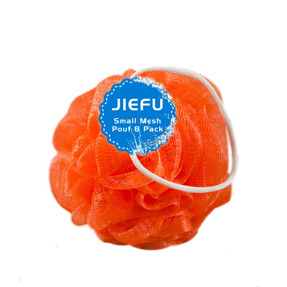 Bath Sponges, Small Size Colorful Shower Sponges Exfoliating Mesh Pouf Bath Ball Body Scrubber for Kids Pack of 8