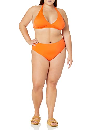 Amazon Essentials Women's High Waist High Leg Bikini Bottom, Orange, Large