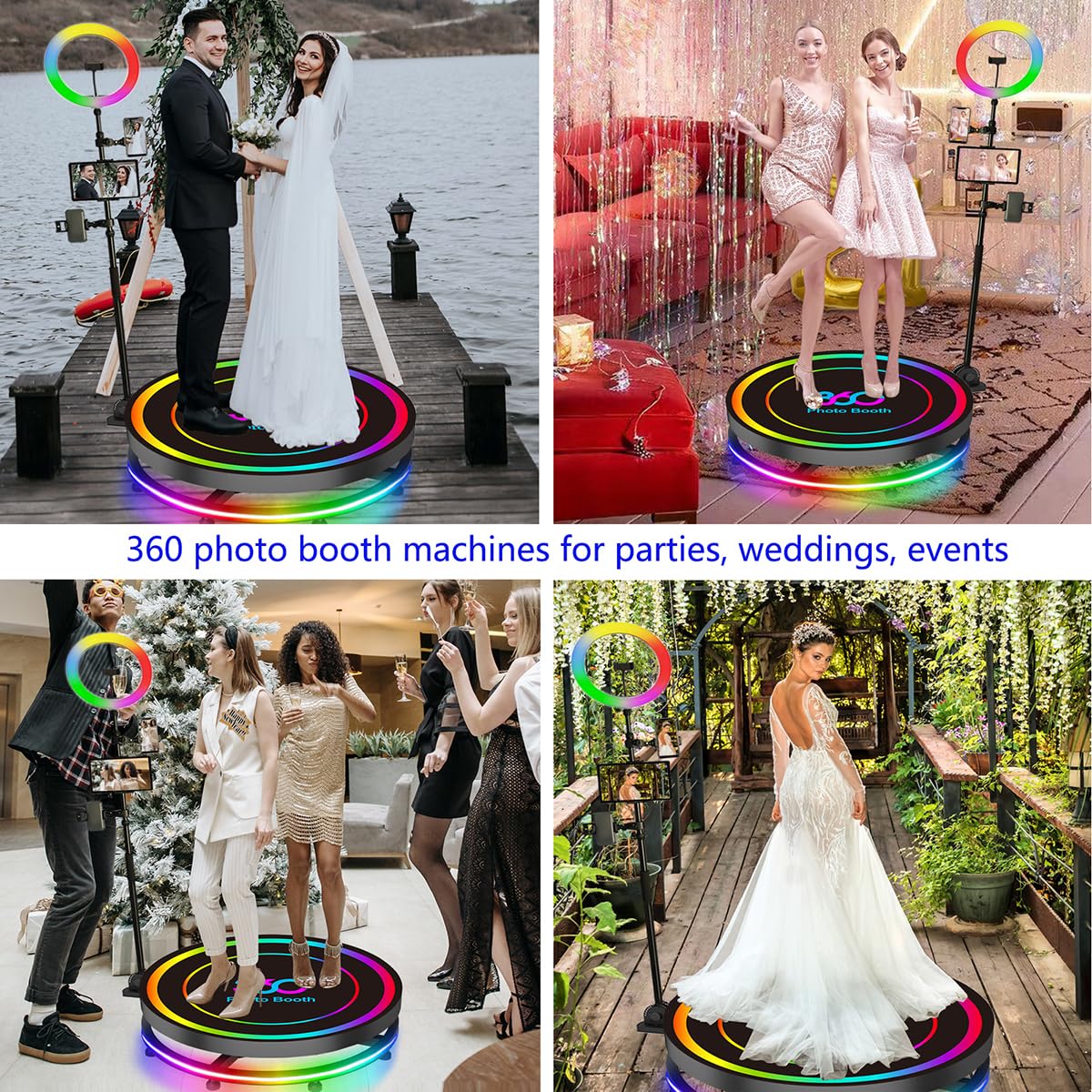 360 Photo Booth with RGB Ring Light, Logo Free, 360 Slow Motion Rotating Photo Booth Machine 26.8in PRO for 1-3 People with Flight Case