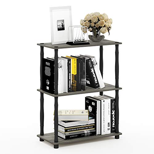 Furinno 18029GYW/BK Turn-N-Tube 3-Tier Compact Multipurpose Shelf Display Rack, Classic, French Oak Grey/Black, 3-Tier Classic Tubes
