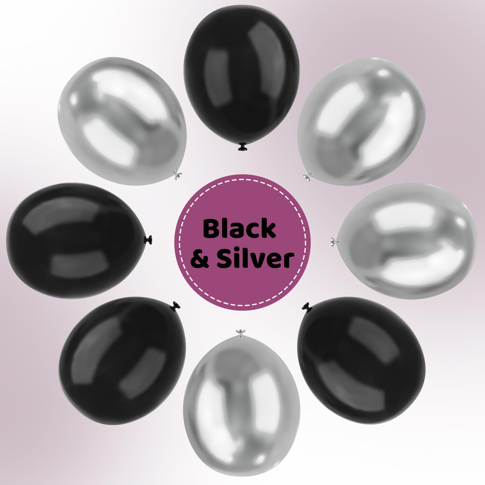 Black and Silver Balloons, 67pcs 12 Inch Metallic Chrome Silver and Black Balloons for Birthday, Baby Shower, Wedding, and Engagement Party Decoration