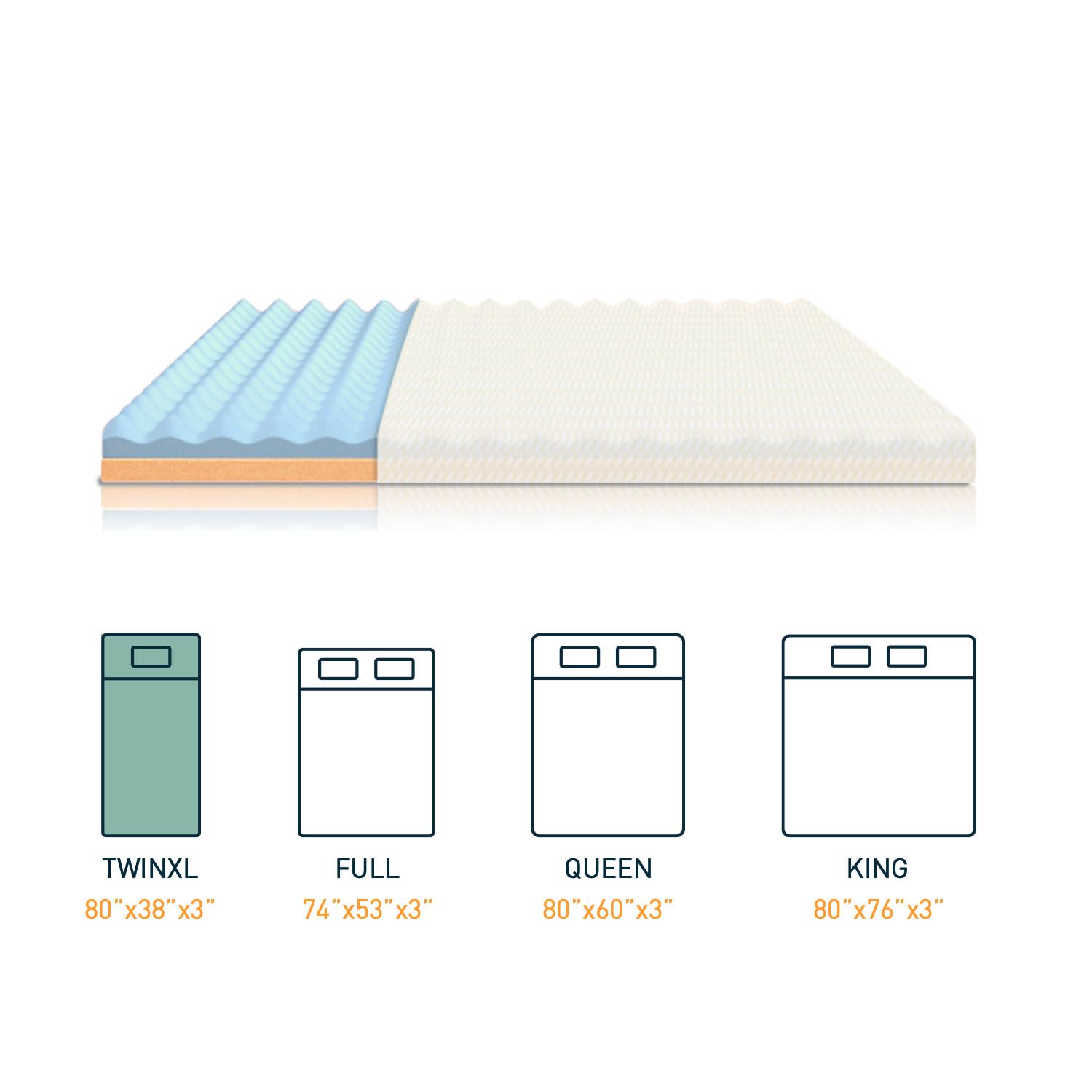 Airdown Mattress Topper Twin XL, 3 Inch Gel Egg Crate Memory Foam Mattress Topper with Removable & Washable Cover, CertiPUR-US Certified, Twin XL Size