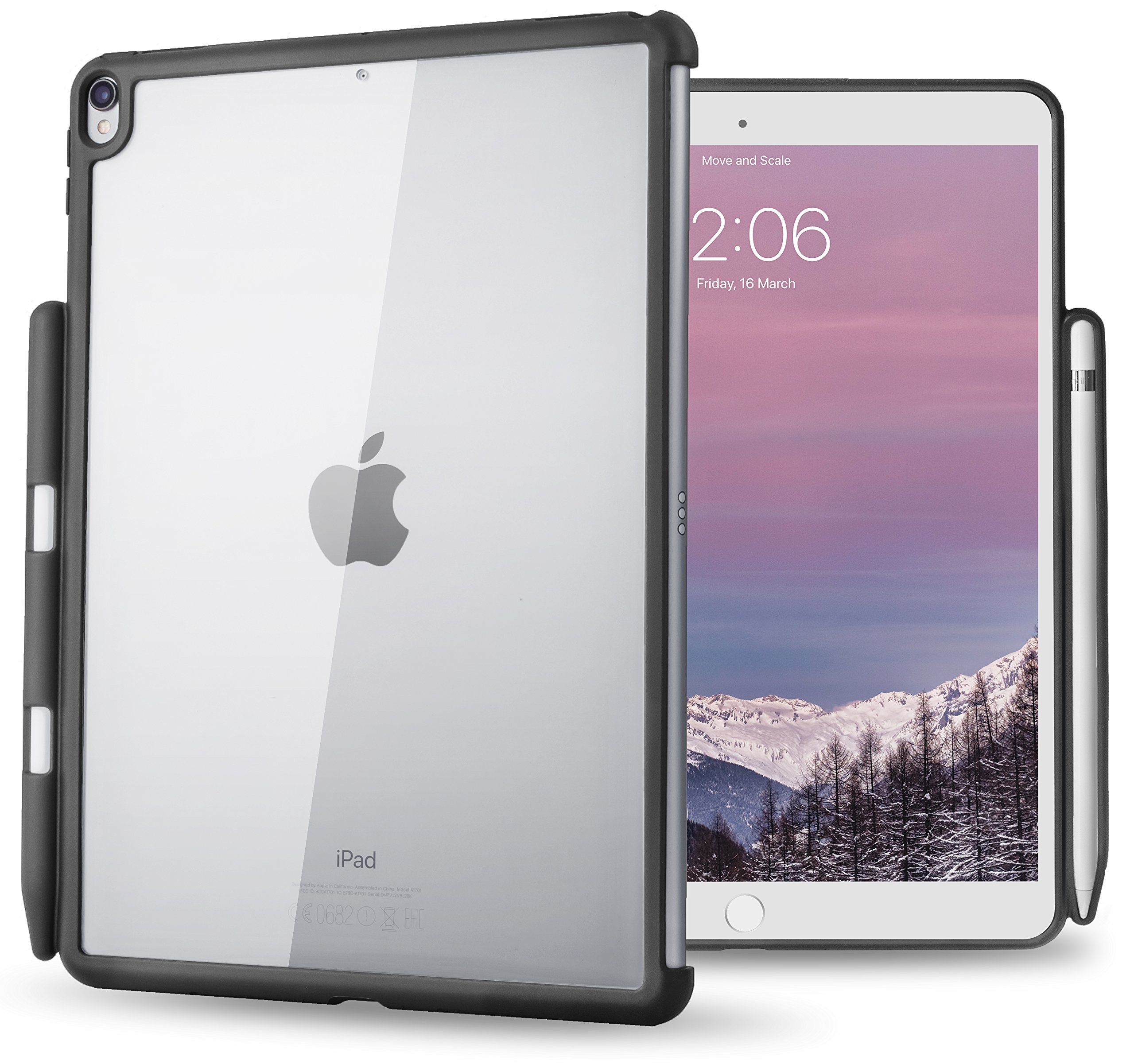 TineeOwl iPad Pro/Air 3 (10.5-inch) Case with Pencil Holder [Improved] Thin and Slim, Compatible with Apple Smart Keyboard and Smart Cover (Clear/Black)