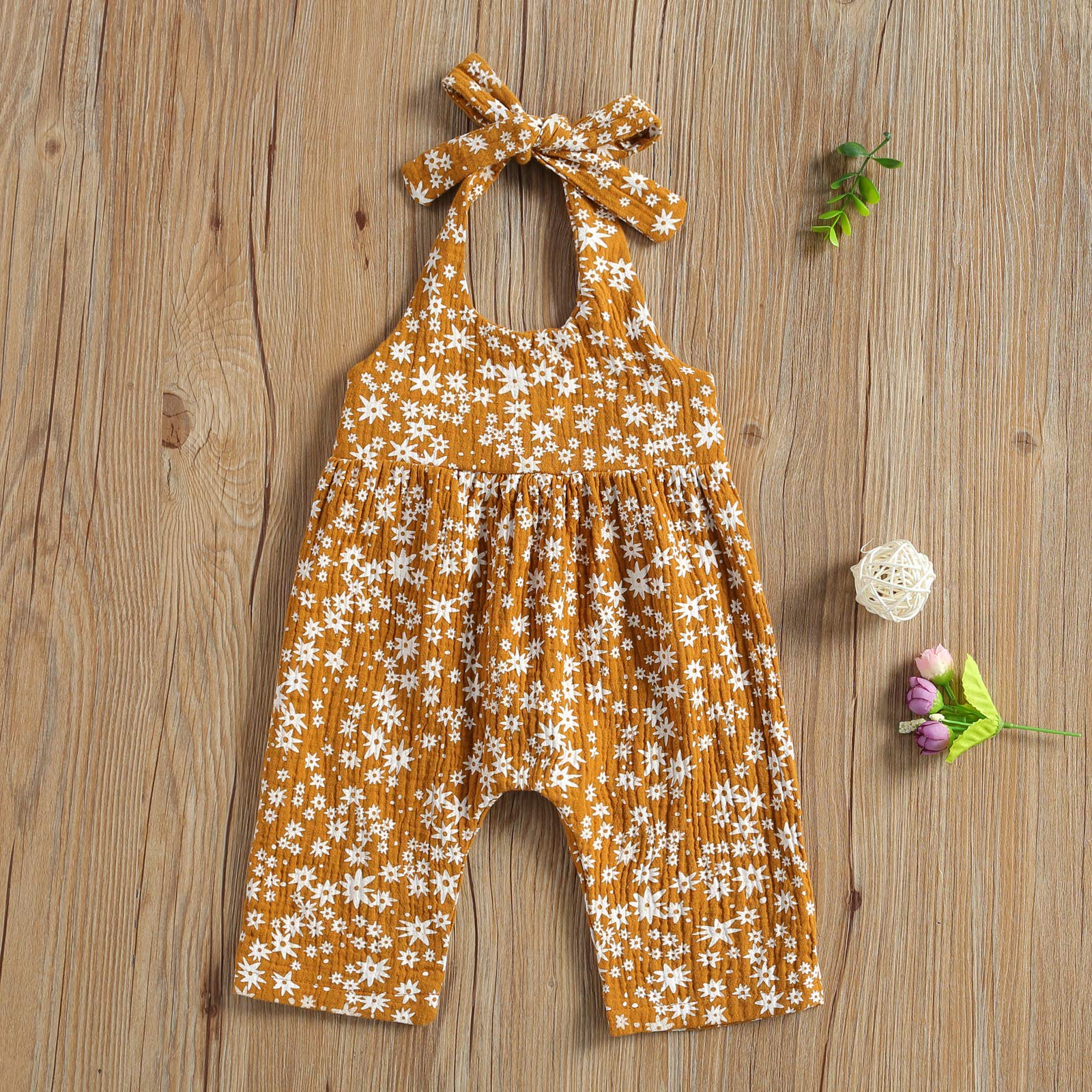 Summer One Piece Outfit Infant Baby Girl Romper Jumpsuit Sleeveless Halter Floral Bodysuit Clothes Bib Overalls