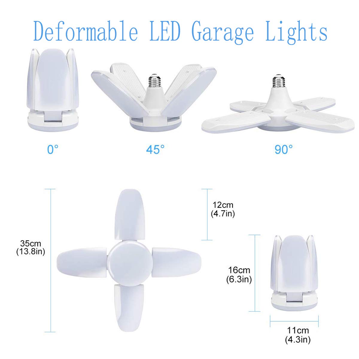 LED Garage Lights 2 Pack, Tribright Garage Ceiling Lighting 6000LM, 60W E26 / E27 Daylight Lamp with 4 Adjustable Panels for Garage, Workshop, Warehouse, Workbench, Barn, Warehouse, Shop, Basement