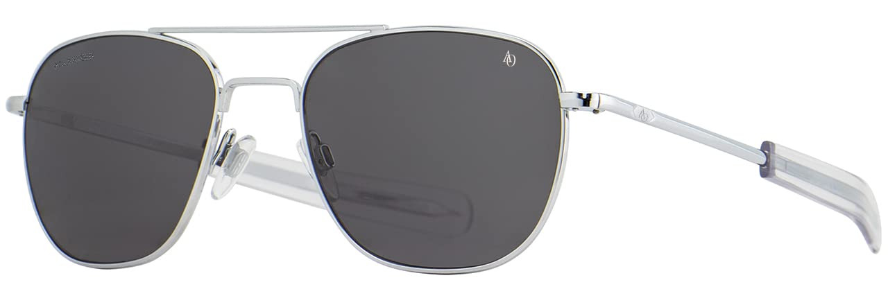 AO Original Pilot Sunglasses - Silver - True Color Gray SkyMaster Glass Lenses - Bayonet Temple - Polarized - 52-20-140