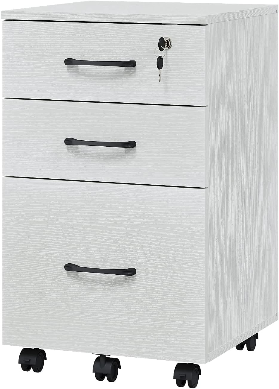 3 Drawers Wooden Locking File Cabinet with Storage Removable File Cabinet for Home Office,Under Desk Filing Cabinets(Black)