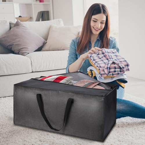 6 Pack grey Extra Large Moving Bags with Zippers & Carrying Handles, Heavy-Duty Storage Tote for Space Saving Moving Storage
