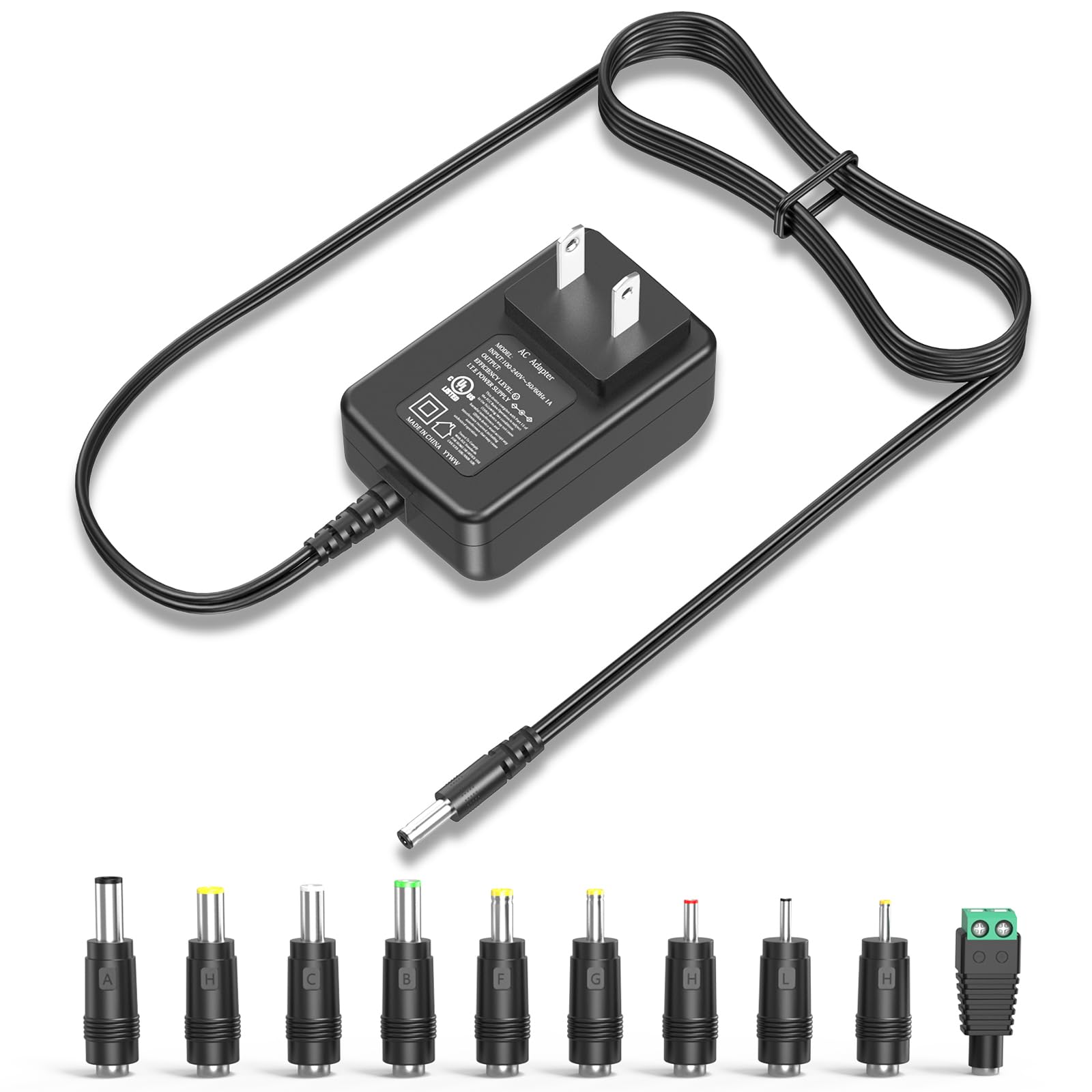 UL Listed 14V 2A 1.5A 1A AC Adapter 28W Switching DC Power Supply 10 Multi Jacks Universal Adaptor Regulated 14 Volt 2000mA 1500mA 1000mA 500mA Charger Power Cord Transformer Plug