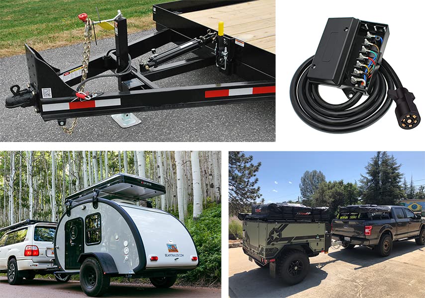 7 Pin Trailer Plug Wiring Harness (6ft)with 7 Gang Waterproof Junction Box, Heavy Duty 7 Way RV Trailer Replacement Wiring Harness Kit