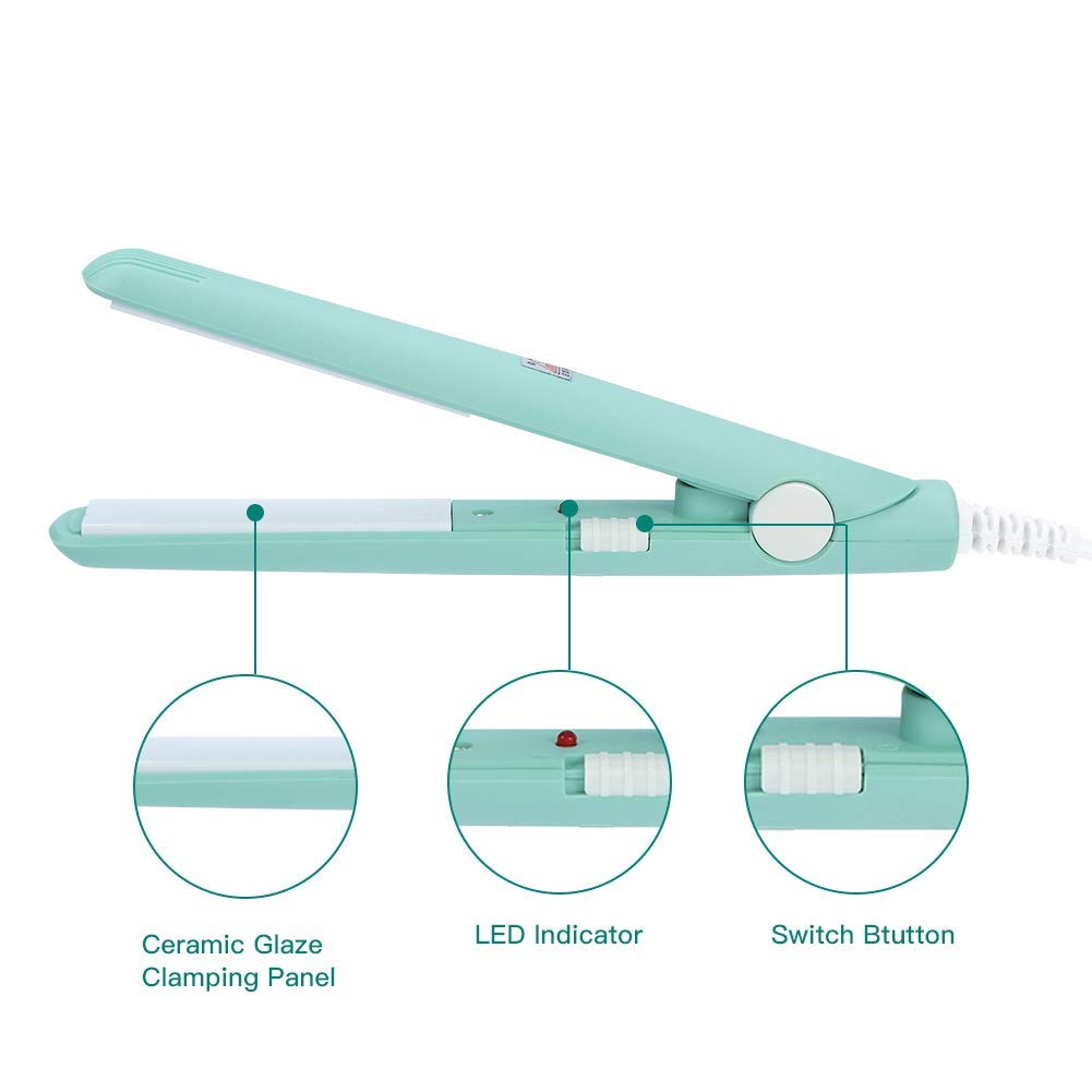 2 in 1 Mini Bangs Hair Straightener Beauty Flat Iron Heating Curler Ceramic Tourmaline Plate Wave Straightener (Green)