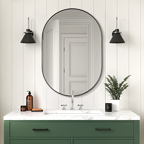 ANDY STAR Black Oval Mirror, 24x36 Oval Black Mirror in Stainless Steel Metal Frame for Bathroom, Entryway, Living Room, Contemporary 1" Deep Set Design Wall Mount Hangs Vertical or Horizontal