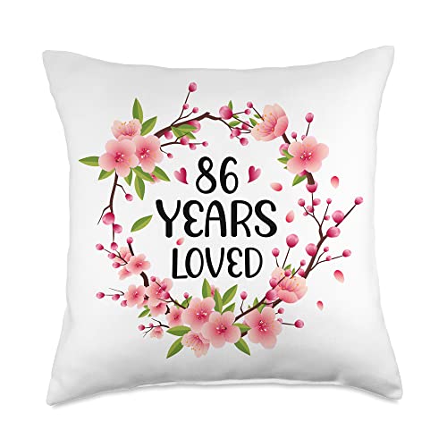 86 Years Old Birthday Gifts for Women and Men Floral Old 86th Birthday Women 86 Years Loved Throw Pillow, 18x18, Multicolor