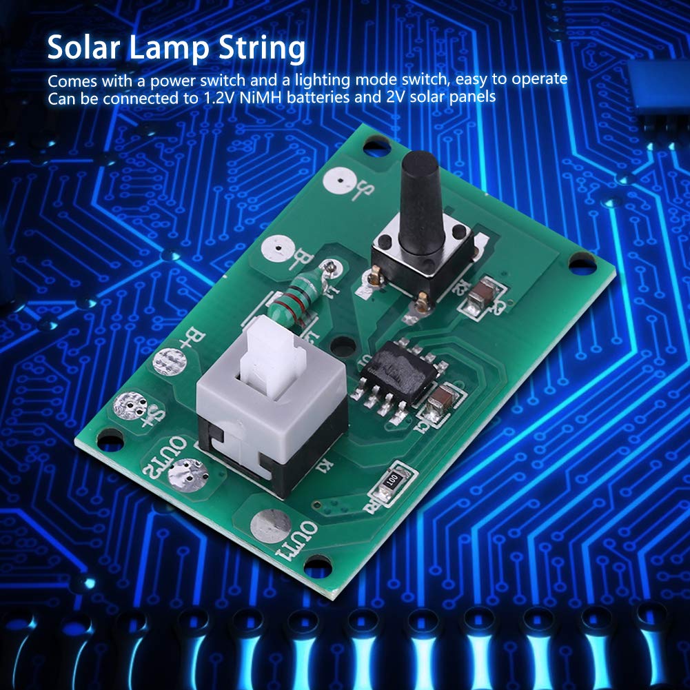 2Pcs Solar Lamp String Controller Module, Solar Lamp Controller Circuit Board with 8 Kinds Light Mode and Switch 1.2V 100mA