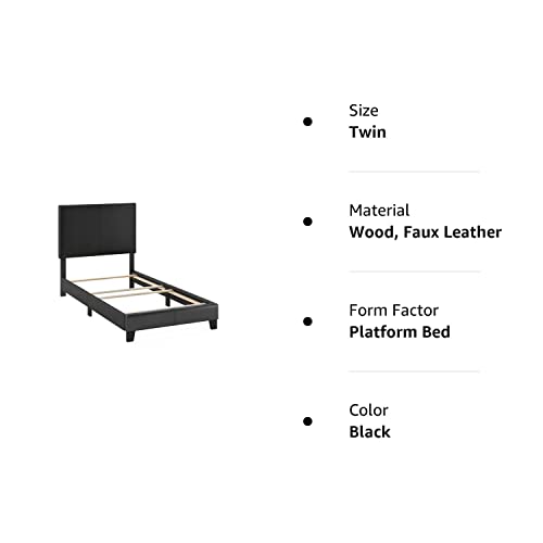 FURINNO Pessac PU Leather Upholstered Platform, Twin, Black