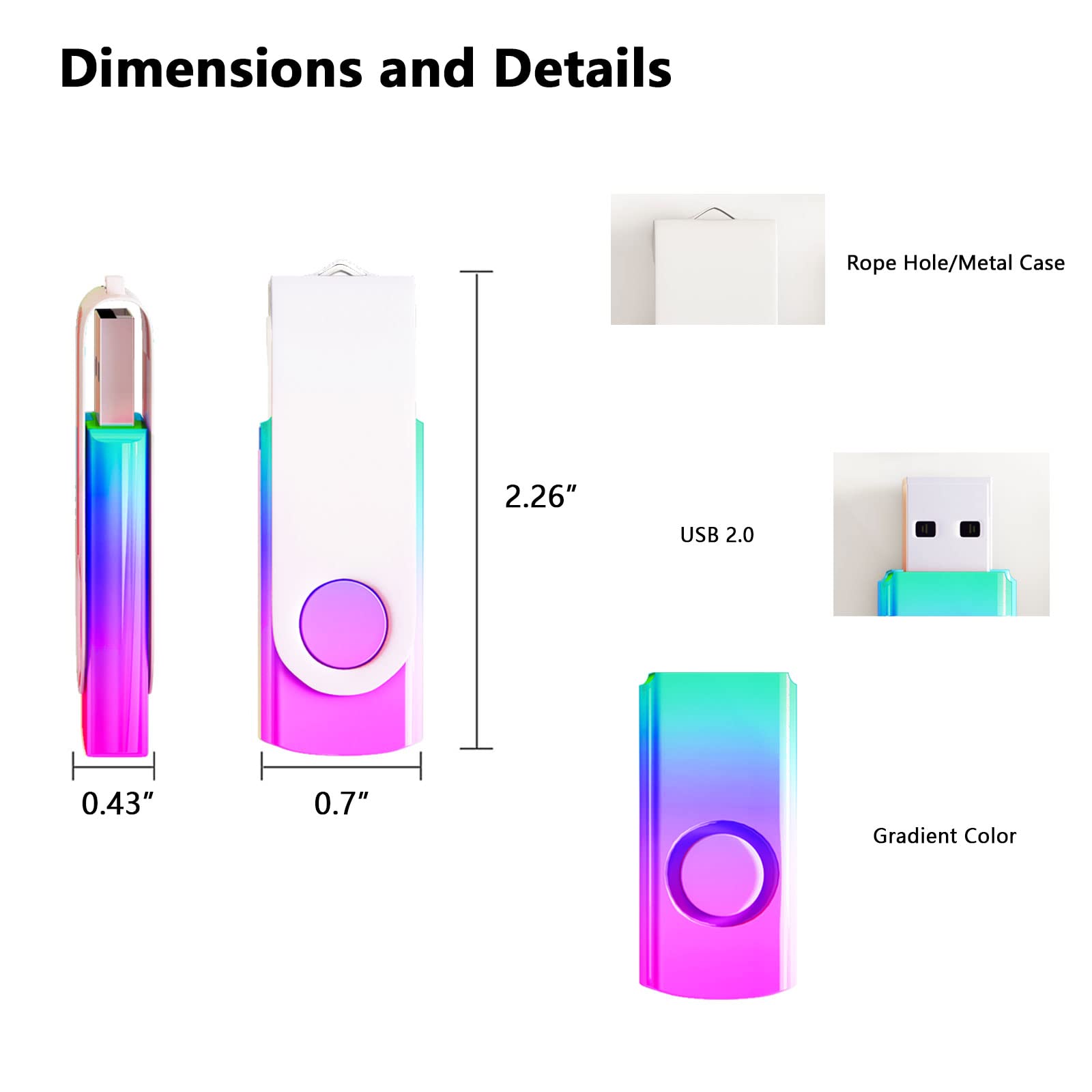 32GB 10 Pack USB Flash Drives Gradient Color USB 2.0 Memory Stick Wholesale Bulk Swivel Design Thumb Drive for Data Storage