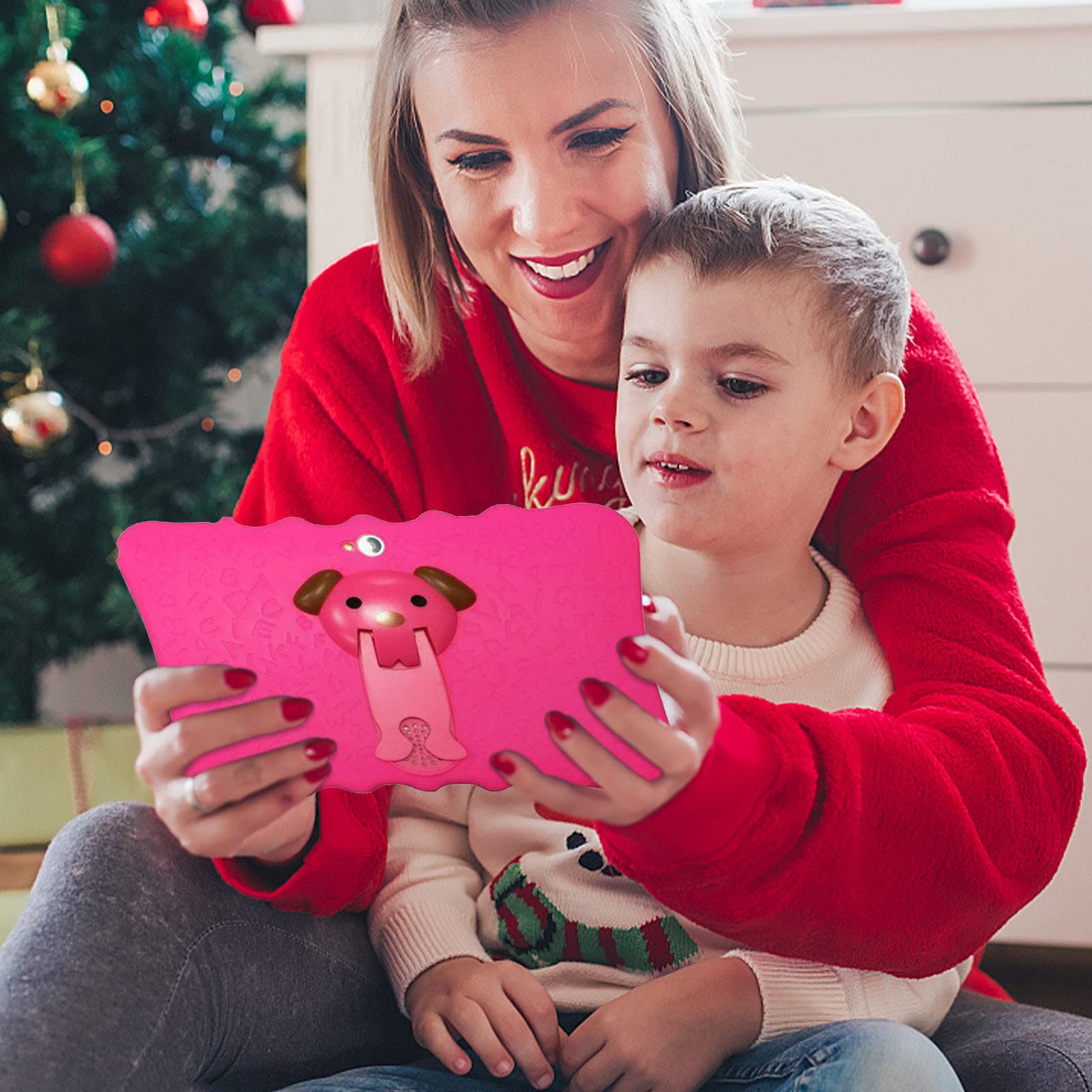 7-inch Children's Tablet Computer 1+8G Android Tablet Cartoon Front And Rear Dual Camera Tablet Children's Early Education Learning Machine Parent-child Gift, Shockproof Case, Educational, Games (Red)