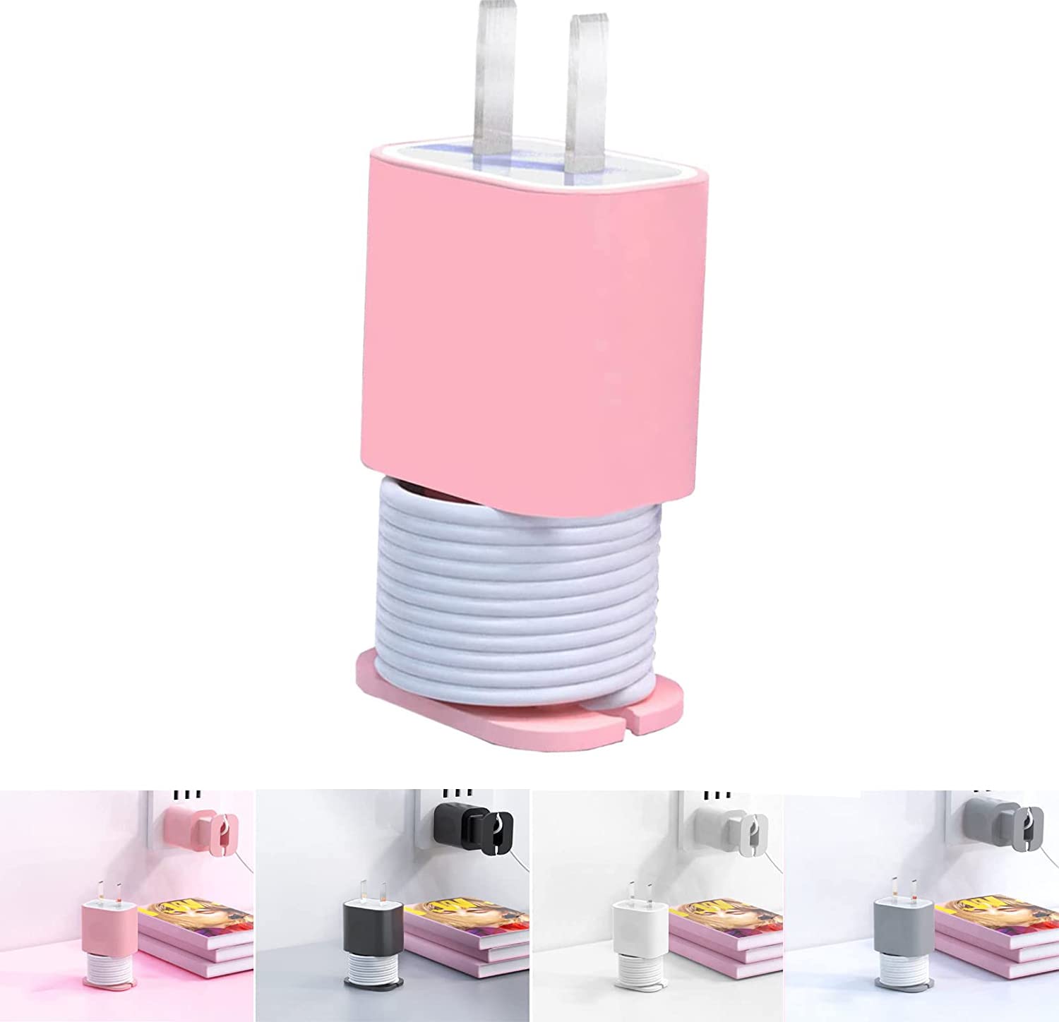 2 in 1 Silicone Charger Protector, Compatible with iPhone Charger Fast Charging 18w/20w Protective Case, Data Cable Winder Cable Anti-Break Protection Storage Tool. (1 Pack, Pink)